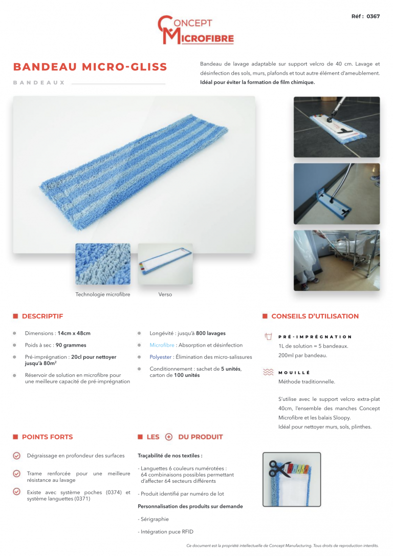 Bandeau Micro-Gliss Velcro - Concept Microfibre matériel de nettoyage ...